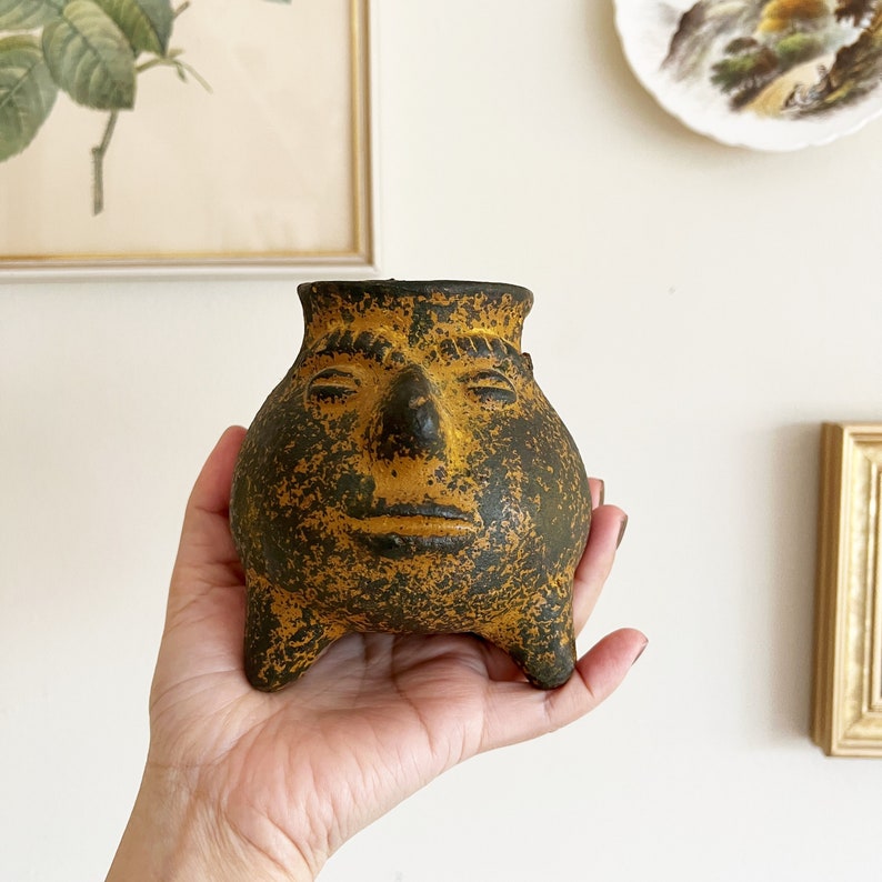 Three Legged Face Vase, Head Pottery Vase, Flower Pot, Pottery Face ...