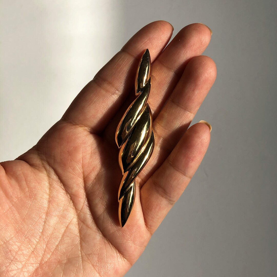 Vintage Signed Courreges Paris Gold Brooch, Gold Baguette Brooch ...