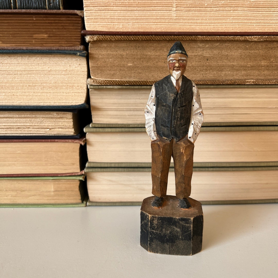 Vintage Hand Carved Old Man Unique Figurine Vintage Shelf - Etsy