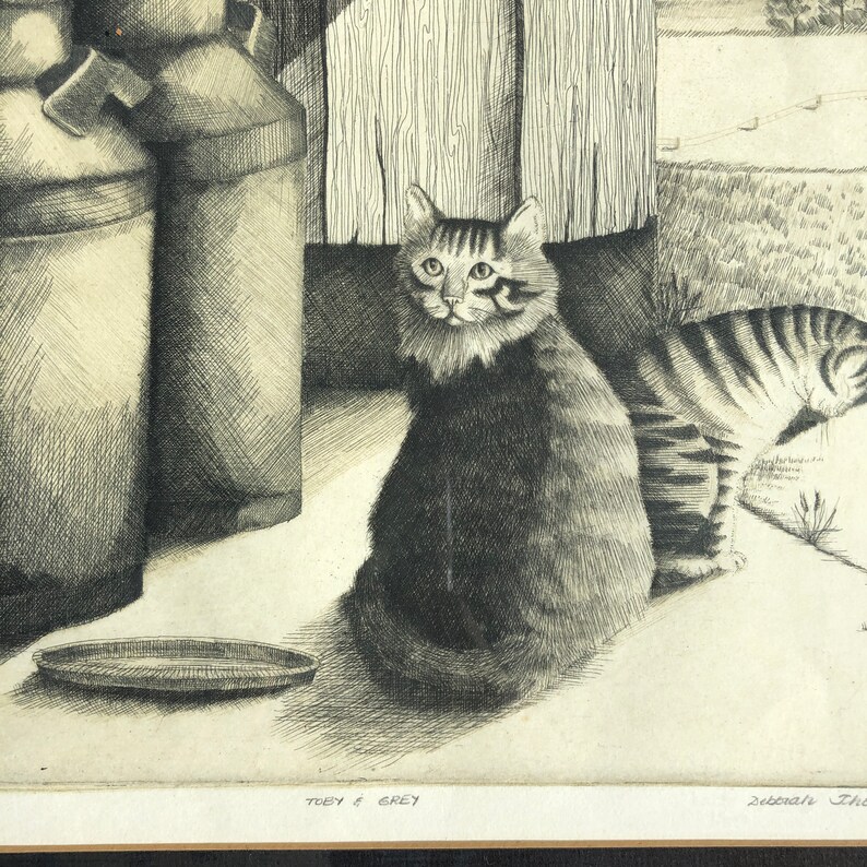 Limited Edition 1976 Signed Cat Etching Print by Deborah Thompson ...