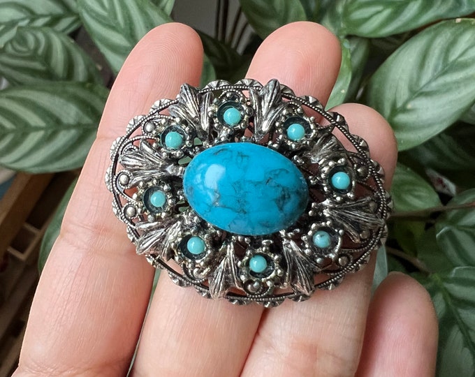 Beautiful Vintage Brooch With Turquoise Blue Gemstones, Victorian Style ...