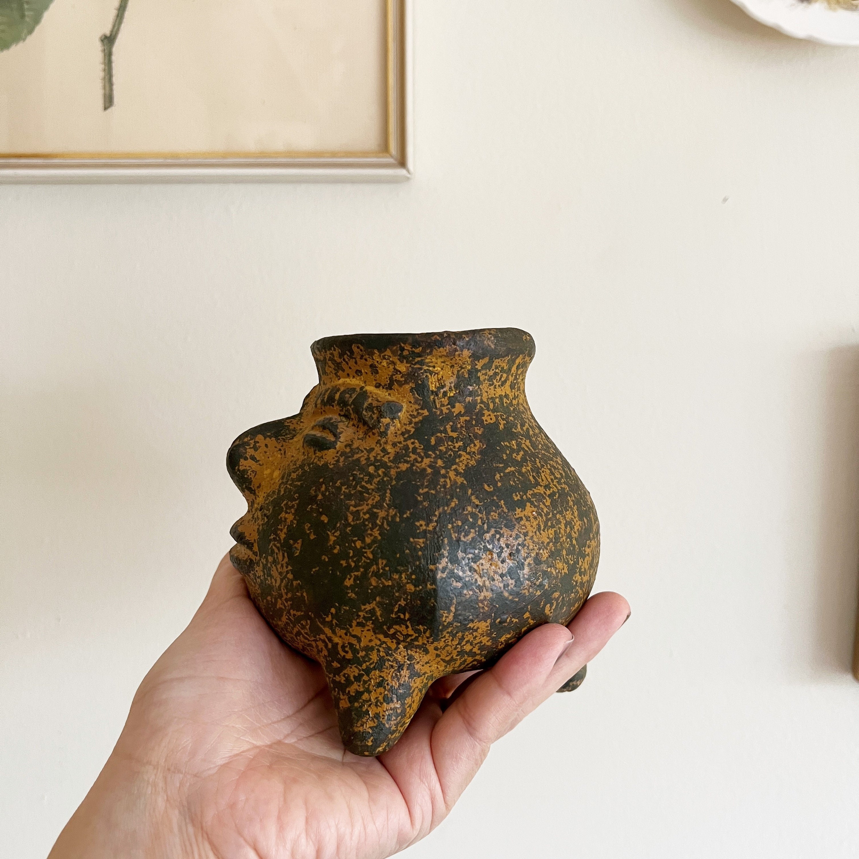 Three Legged Face Vase, Head Pottery Vase, Flower Pot, Pottery Face ...