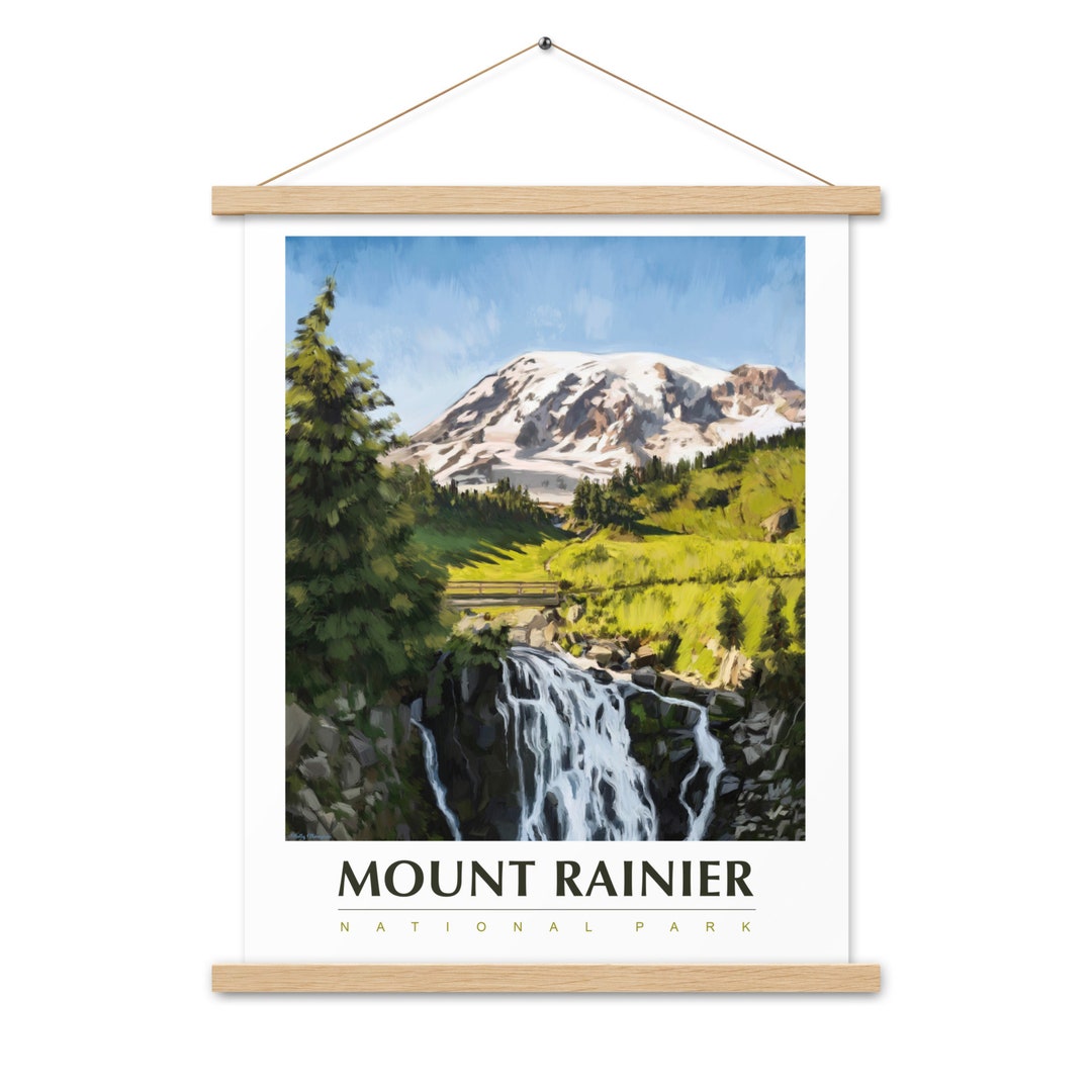 Mount Rainier National Park Poster With Wooden Hangers National Park ...