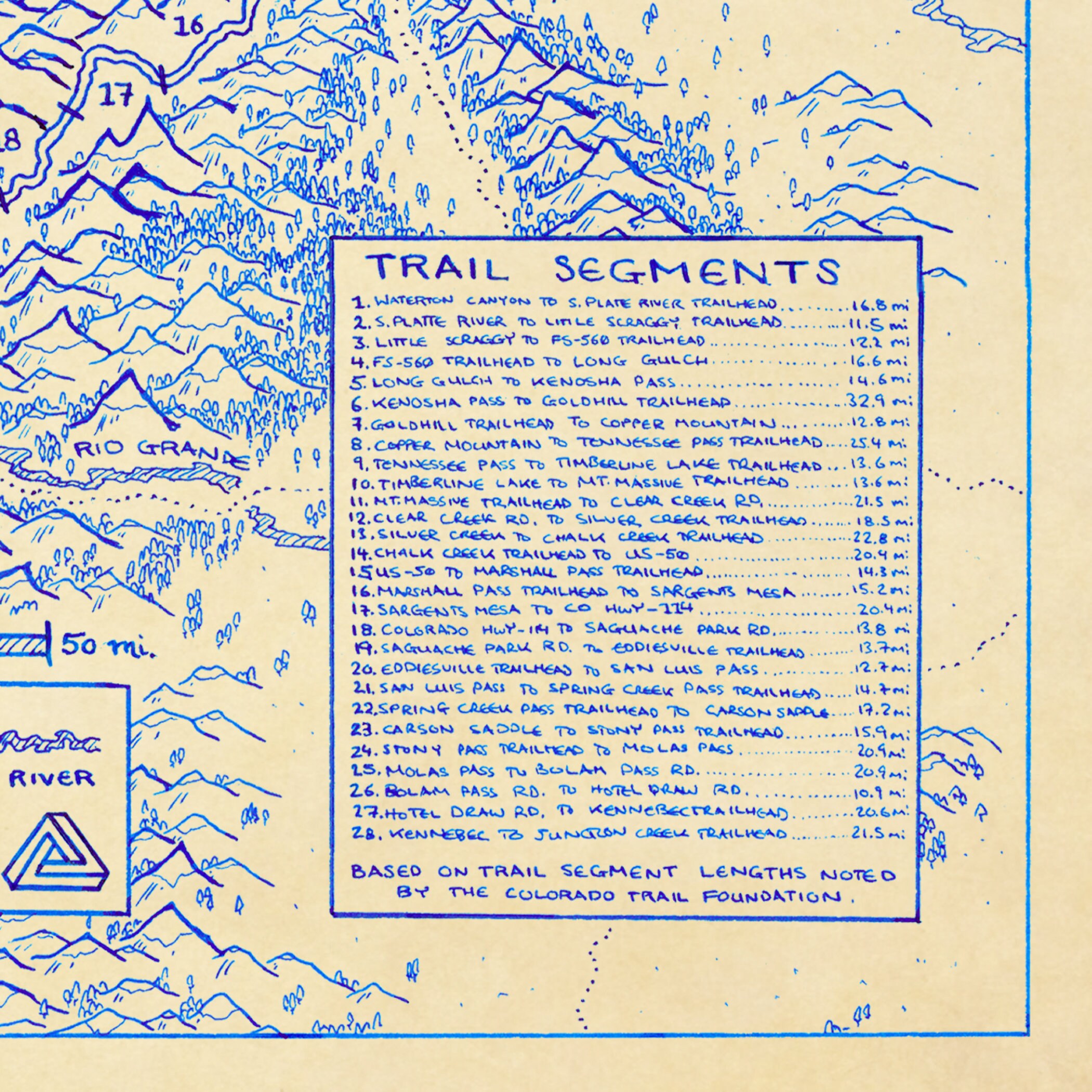 Colorado Trail Map | Hand Drawn by Cryptocartography | Wall Art ...