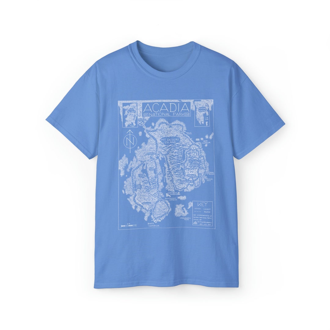 Acadia National Park Hand-drawn Map T-shirt - Etsy