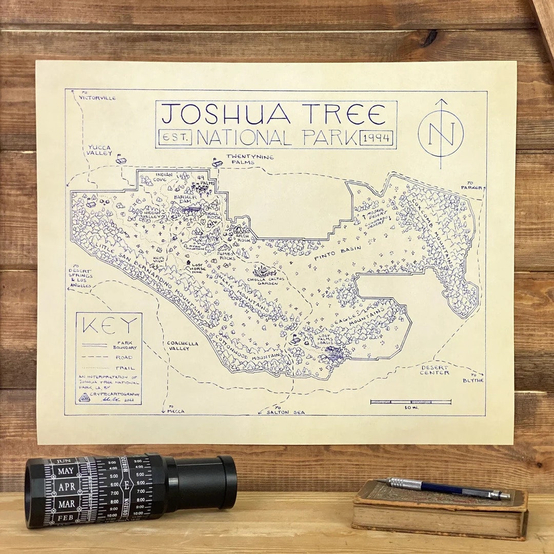 Joshua Tree National Park Map Hand-drawn by Cryptocartography | Map of ...
