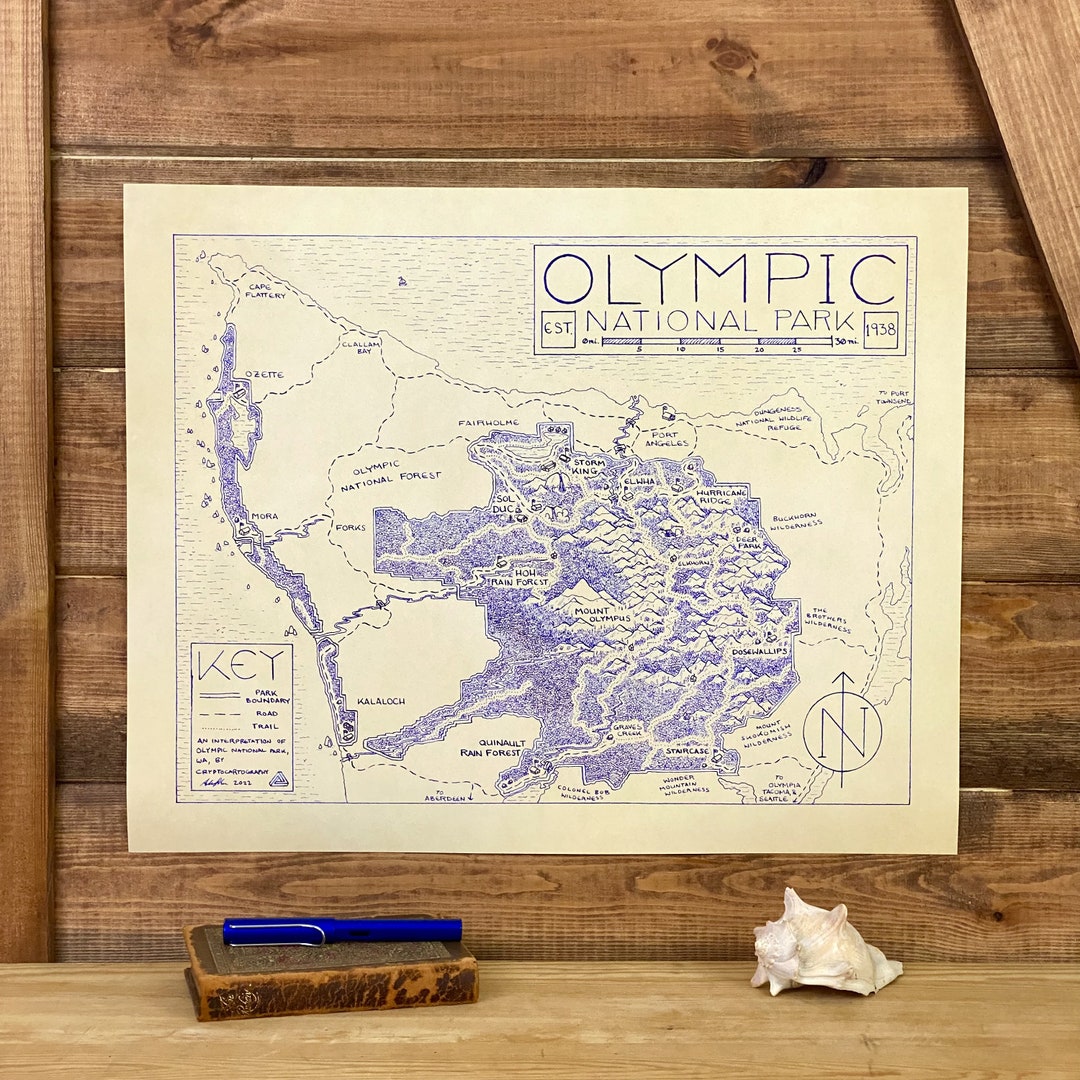 Olympic National Park Map Hand-drawn by Cryptocartography | Map of ...