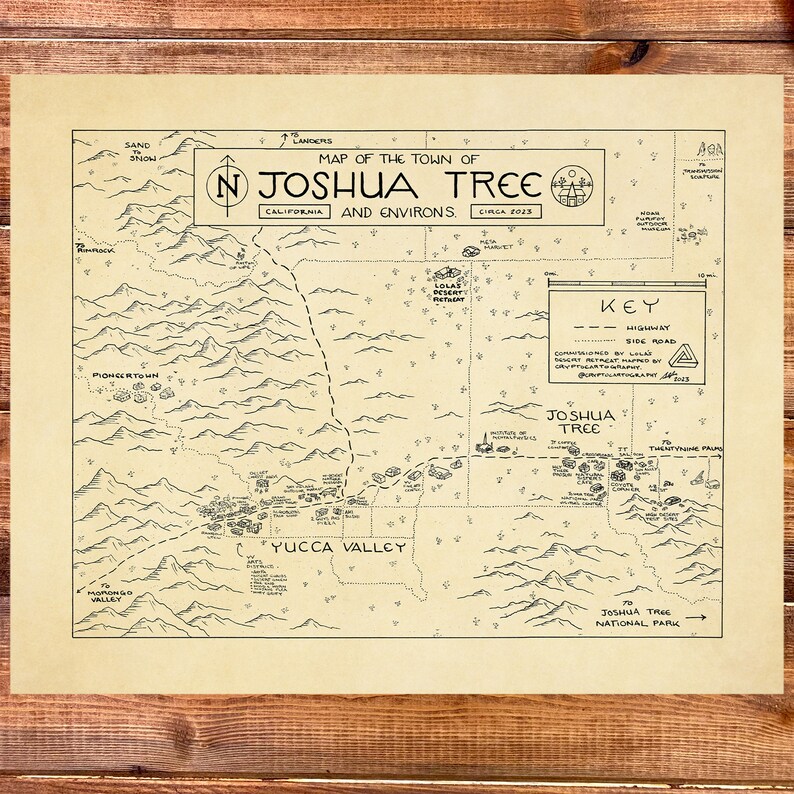 Joshua Tree & Yucca Valley Map Art Print: Hand-drawn California Town ...