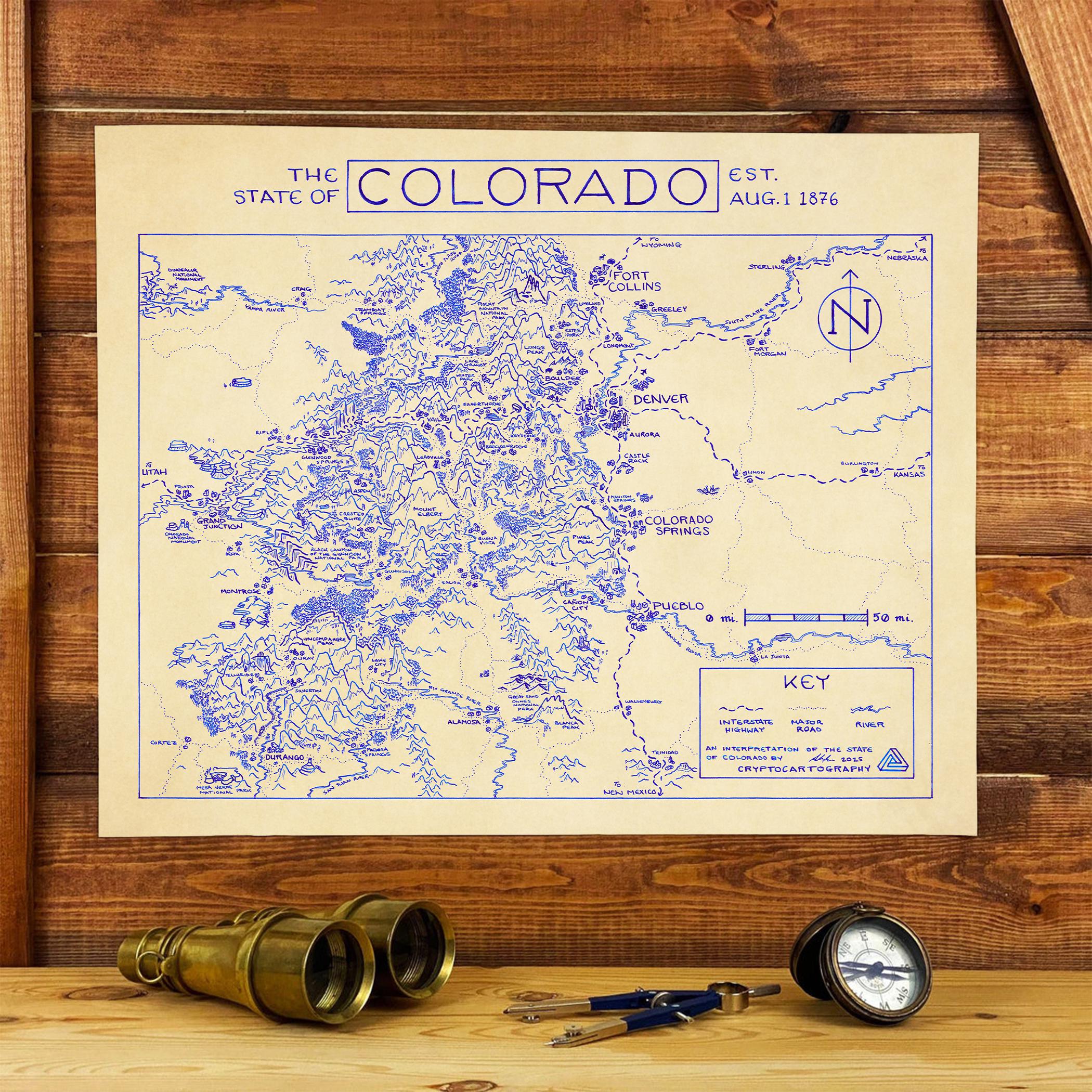 Hand-drawn Colorado State Map Art Print: CO Hiker Gift - Etsy