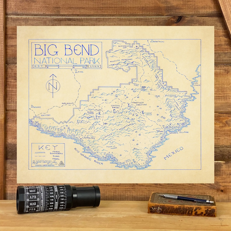 Big Bend National Park Map Art Print: Hand-drawn Texas Map - Etsy