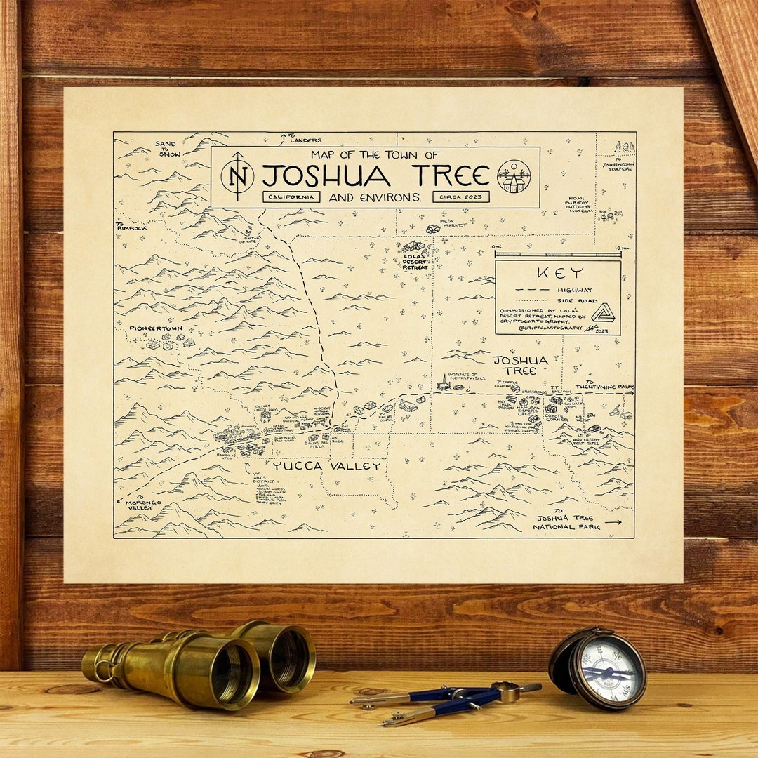 Joshua Tree & Yucca Valley Map Art Print: Hand-drawn California Town ...