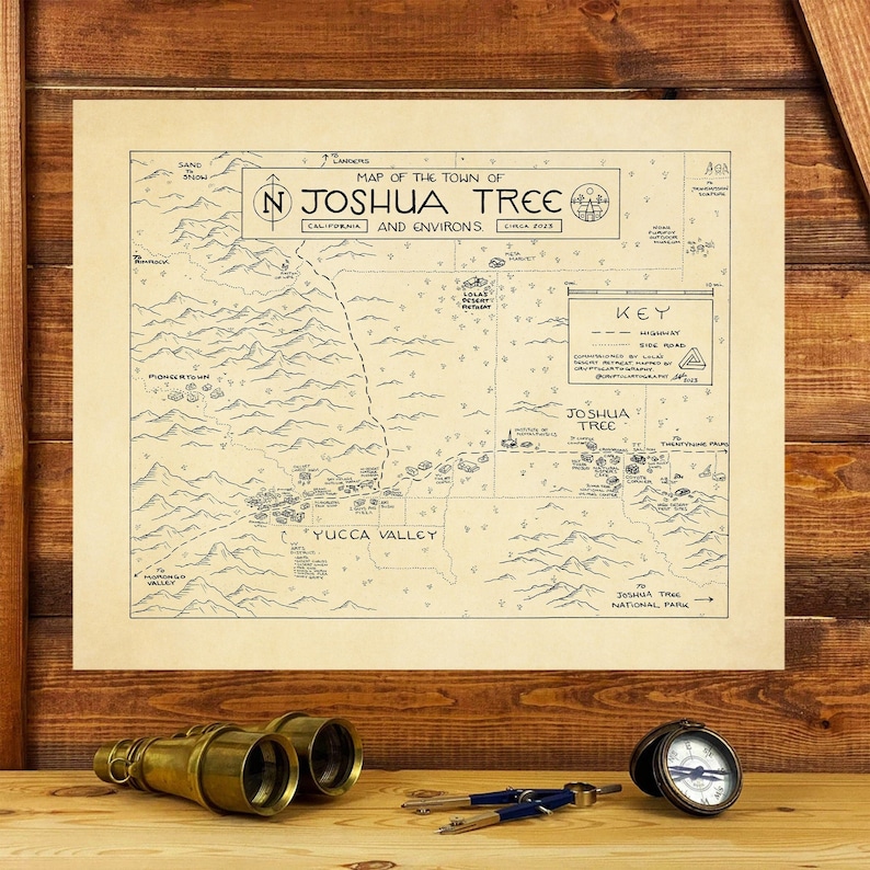 Joshua Tree & Yucca Valley Map Art Print: Hand-drawn California Town ...