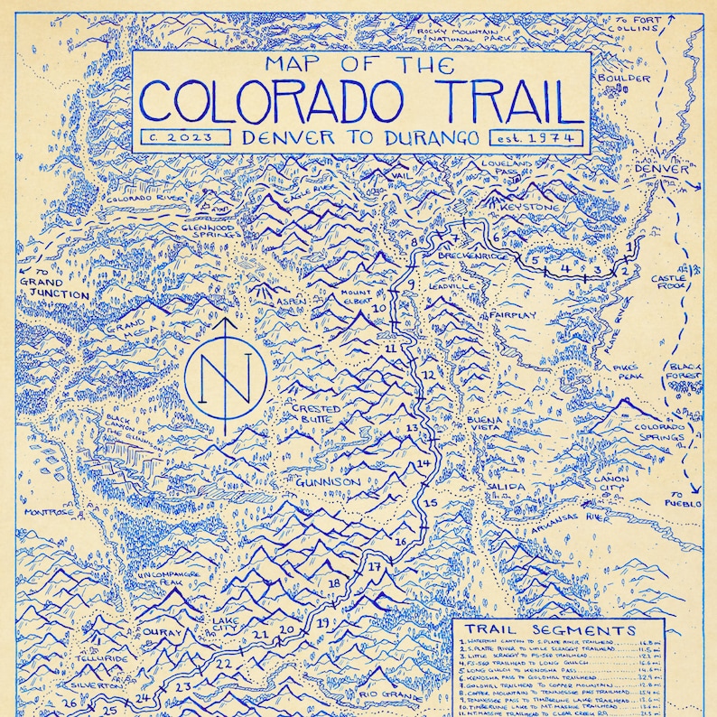 Colorado Trail Map | Hand Drawn by Cryptocartography | Wall Art ...