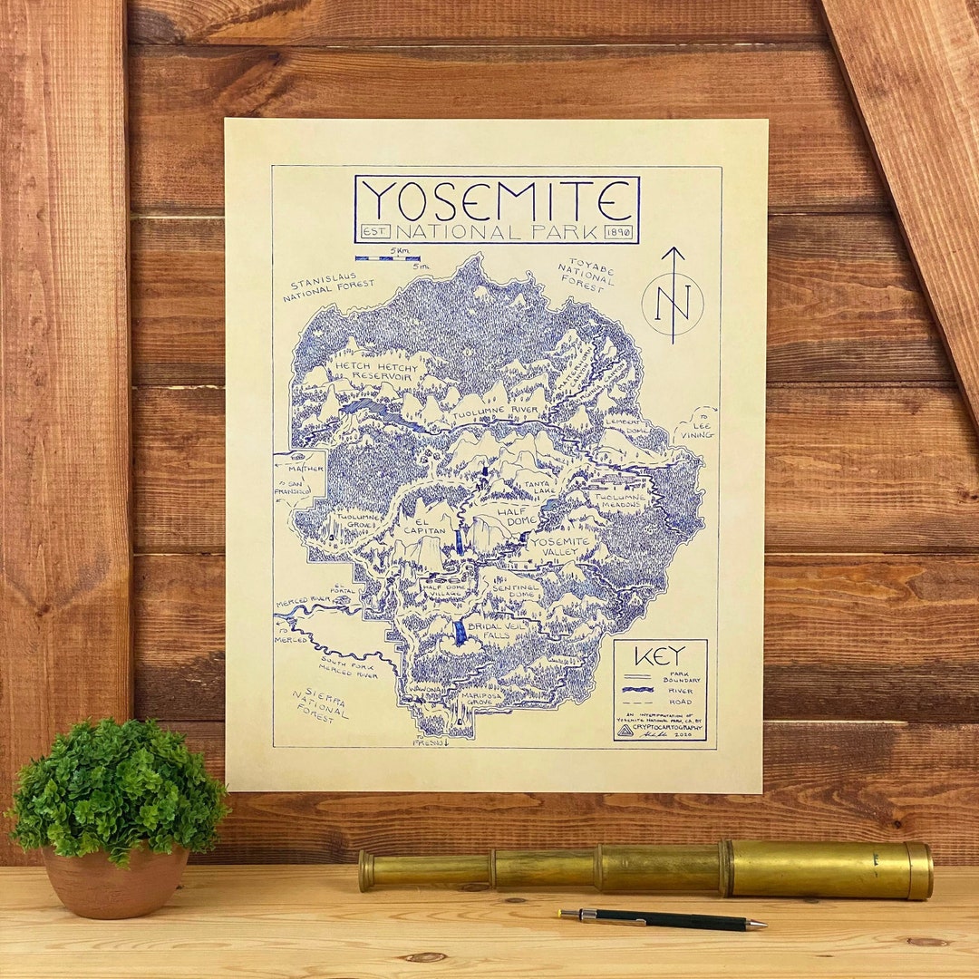 Yosemite National Park Map Hand-drawn by Cryptocartography | Map of ...