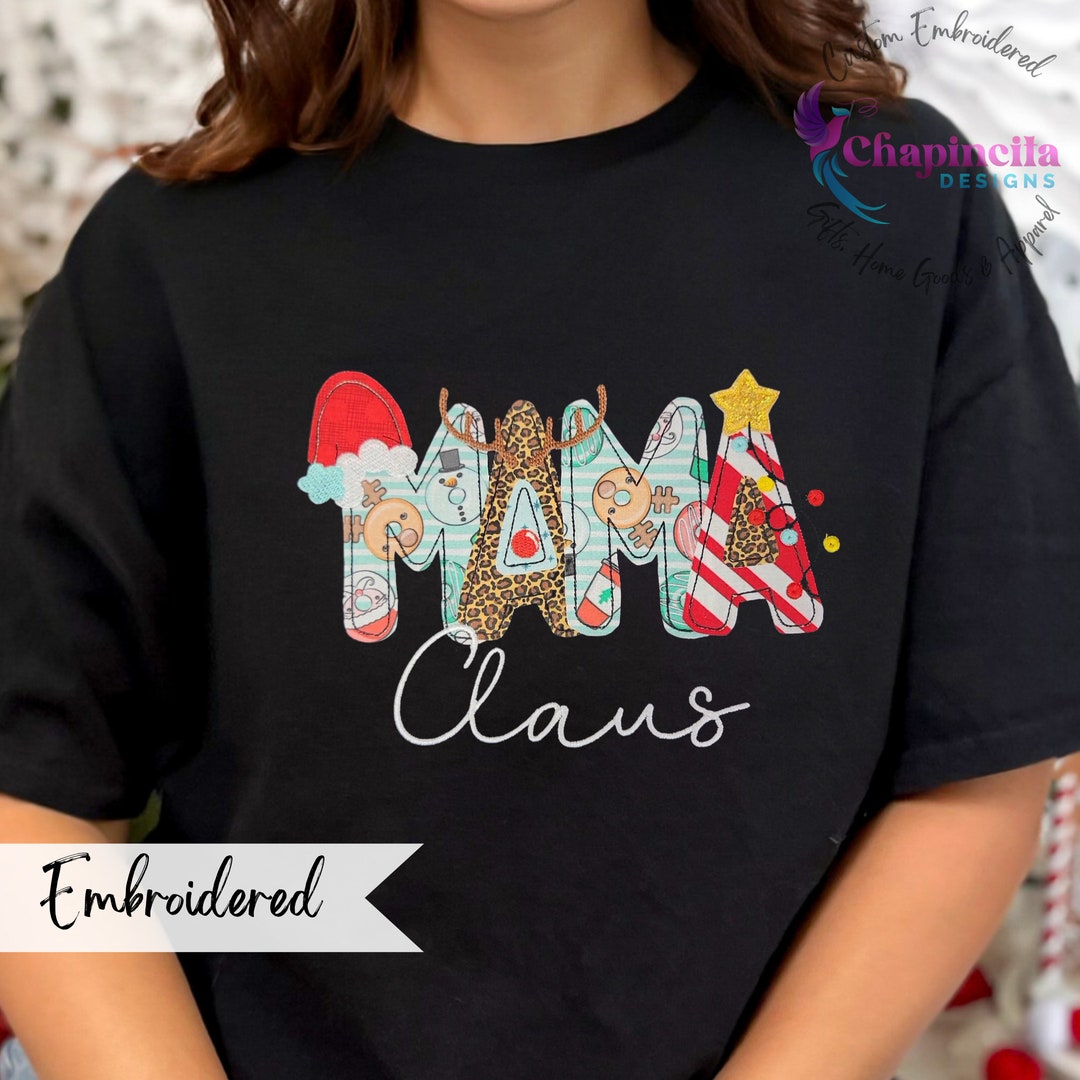 Christmas Nama Claus Personalized Embroidered T-shirt, Custom Holiday ...