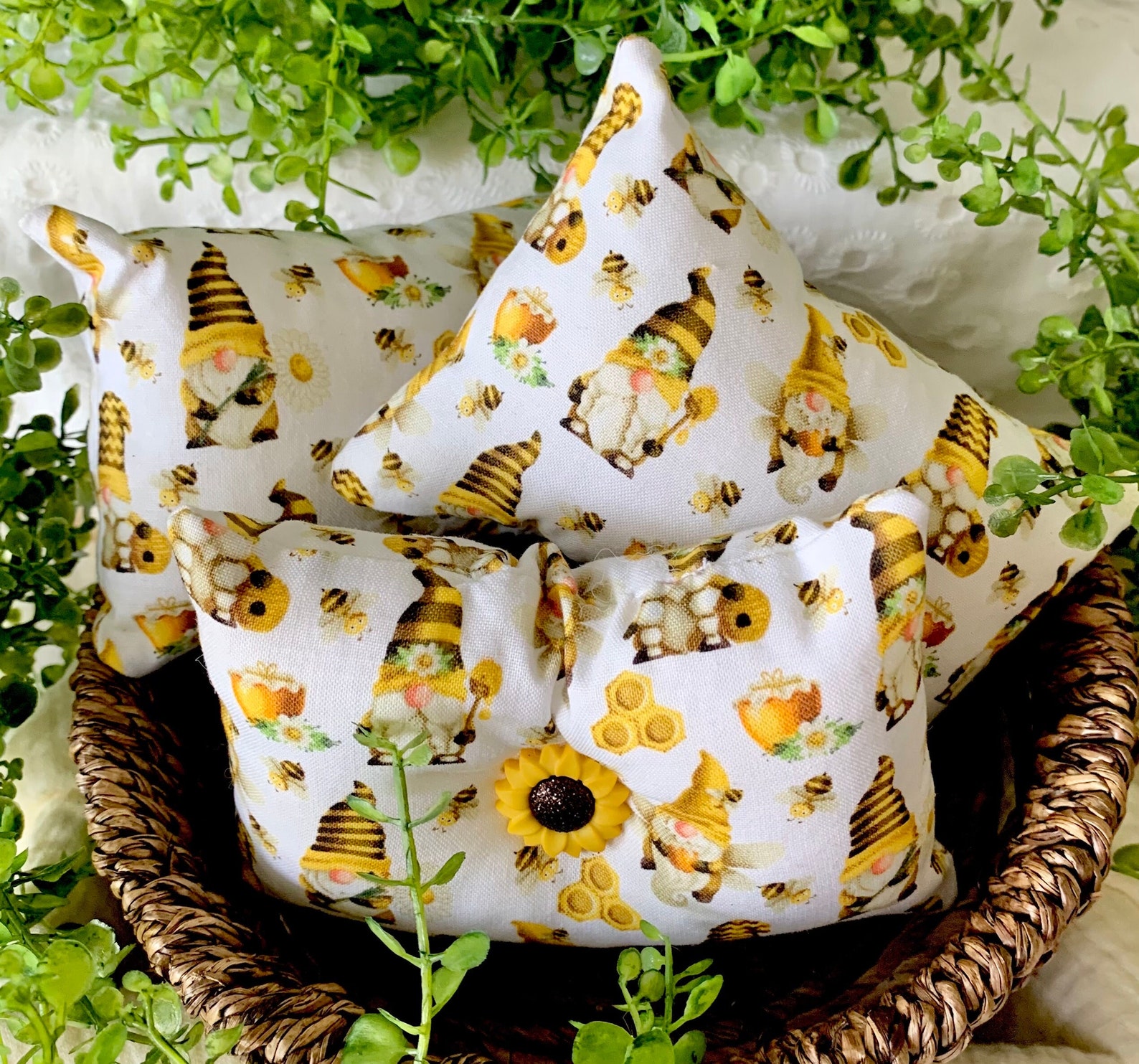 Mini Pillows Tier Tray Decor Set of 3 Gnome Honey Bee Bowl Filler ...