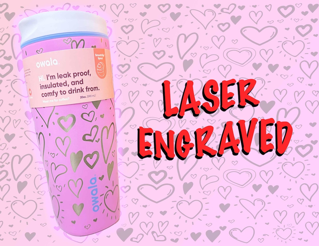 Engraved Full Wrap Hearts - Owala 20oz Stainless Steel Smoothsip Travel ...