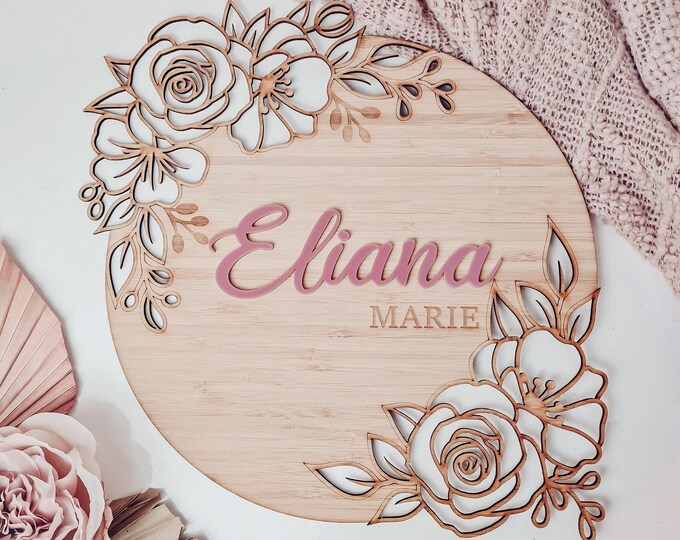 Personalised Floral Name Sign Custom Name Plaque Nursery / Baby Sign ...