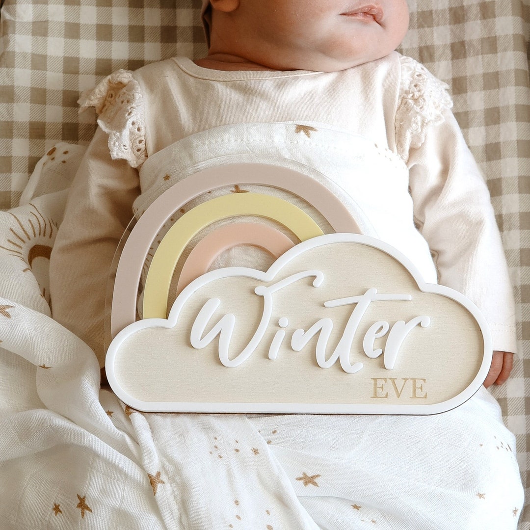 Custom Rainbow Name Sign, Cloud Name Sign, Baby Announcement Plaque ...