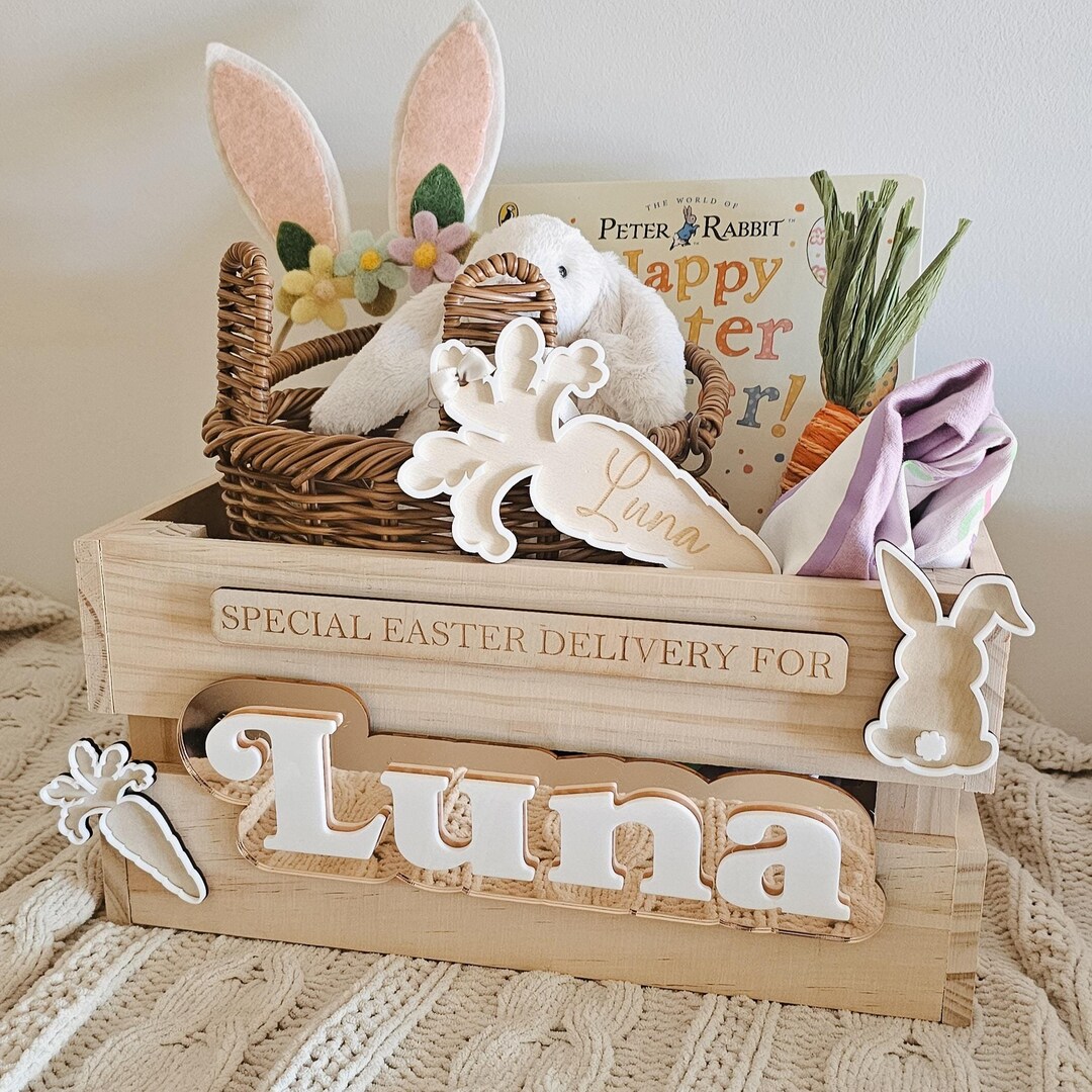 Personalised Easter Crate - Custom Easter Box - Interchangeable Easter Crate - Easter Egg Hunt ...