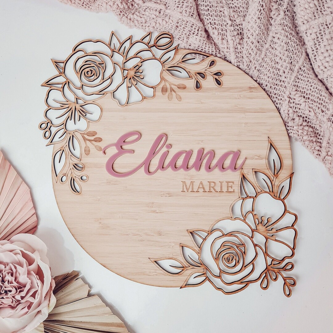 Personalised Floral Name Sign Custom Name Plaque Nursery / Baby Sign ...