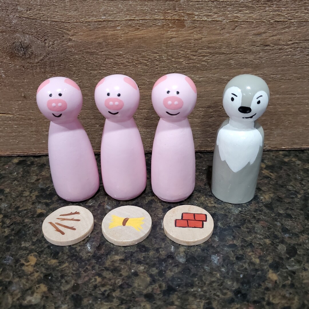3 Little Pigs Wooden Peg Dolls Set - Etsy