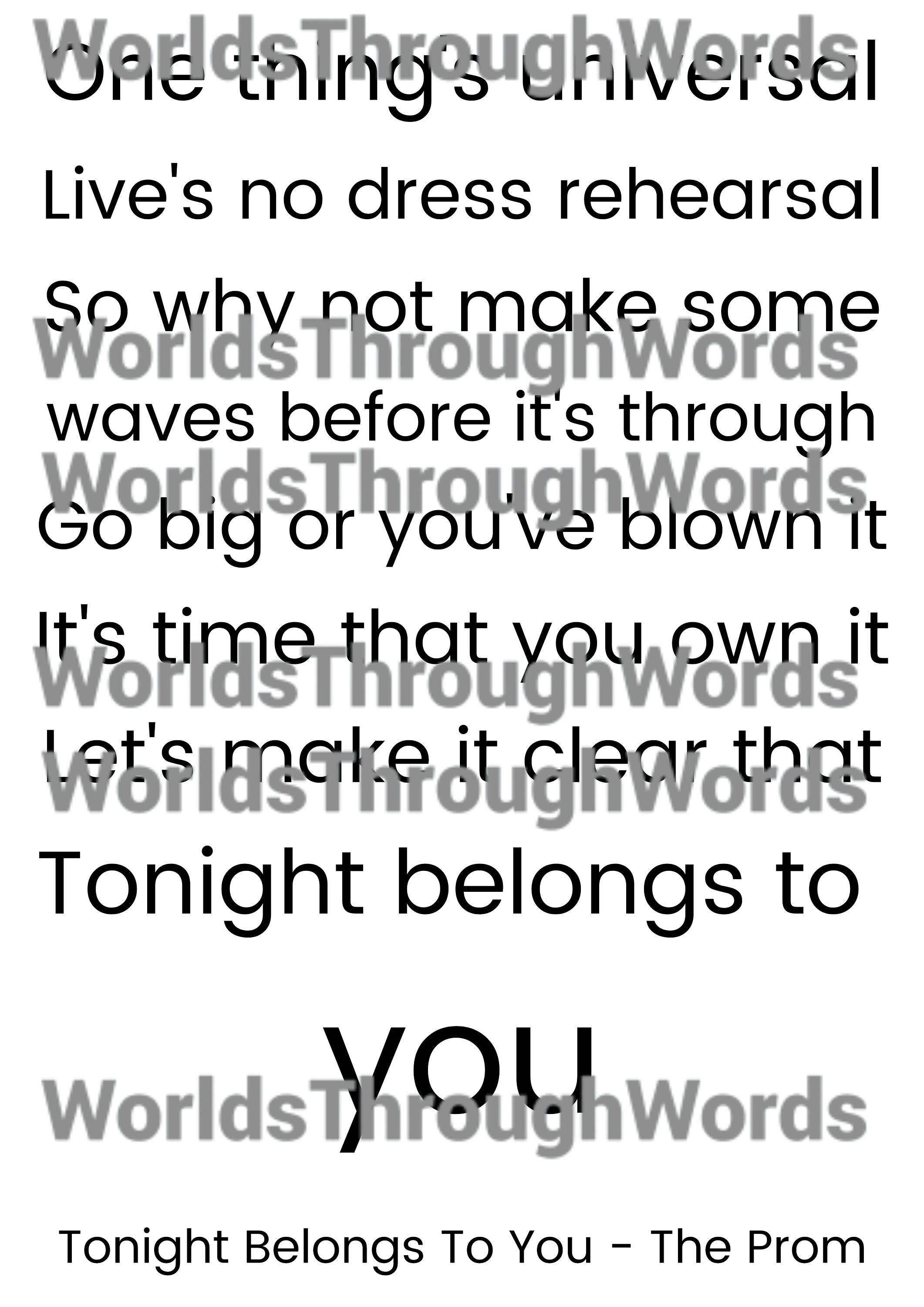 The Prom Tonight Belongs to You Chorus Lyrics Typography - Etsy