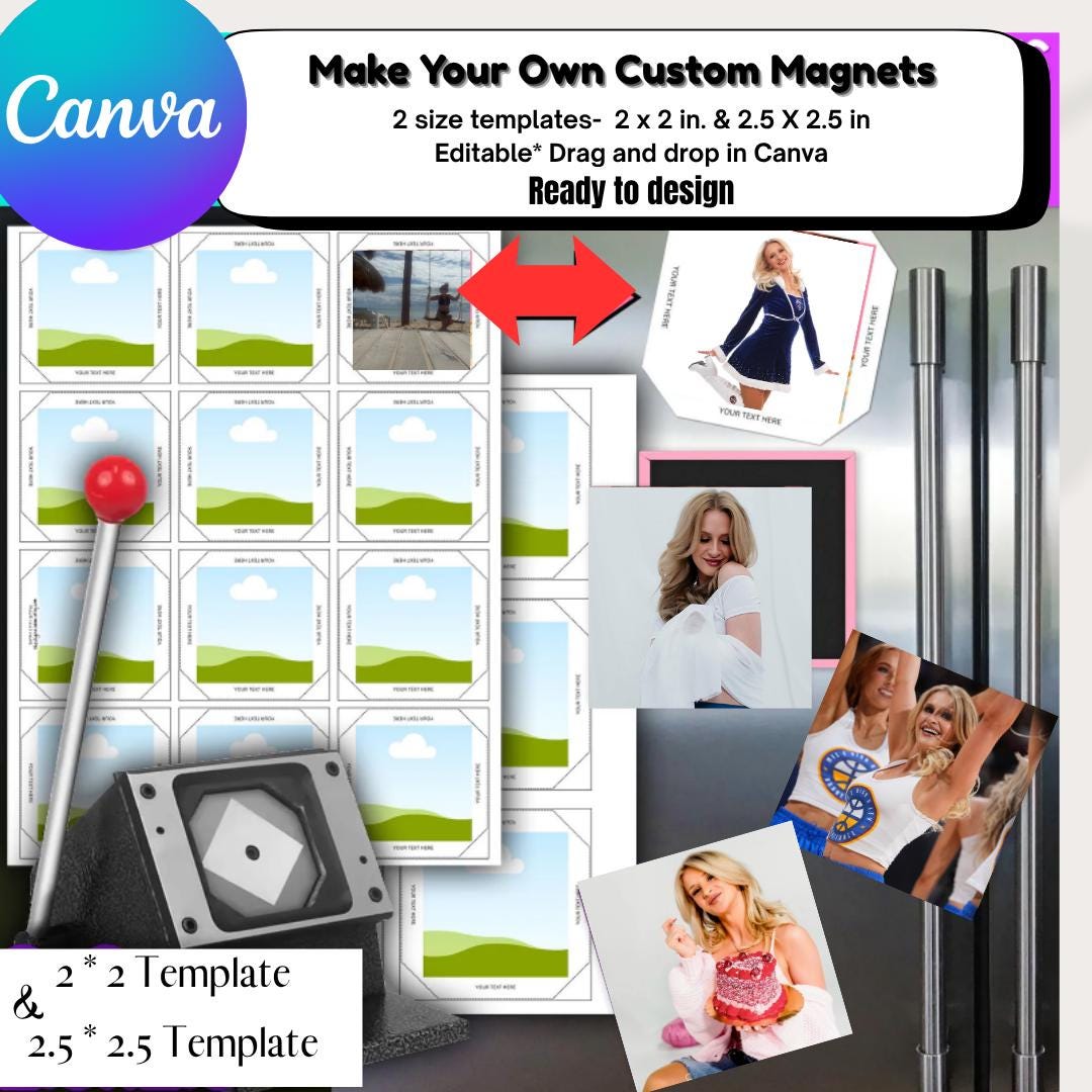 Photo Magnet Template, DIY Square Magnets, Canva Editable (digital ...