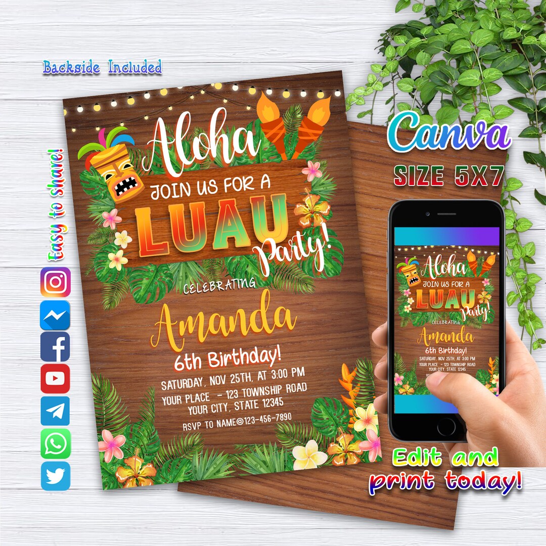 Luau Birthday Invitation, Luau Party Invitation, Luau Invitation ...