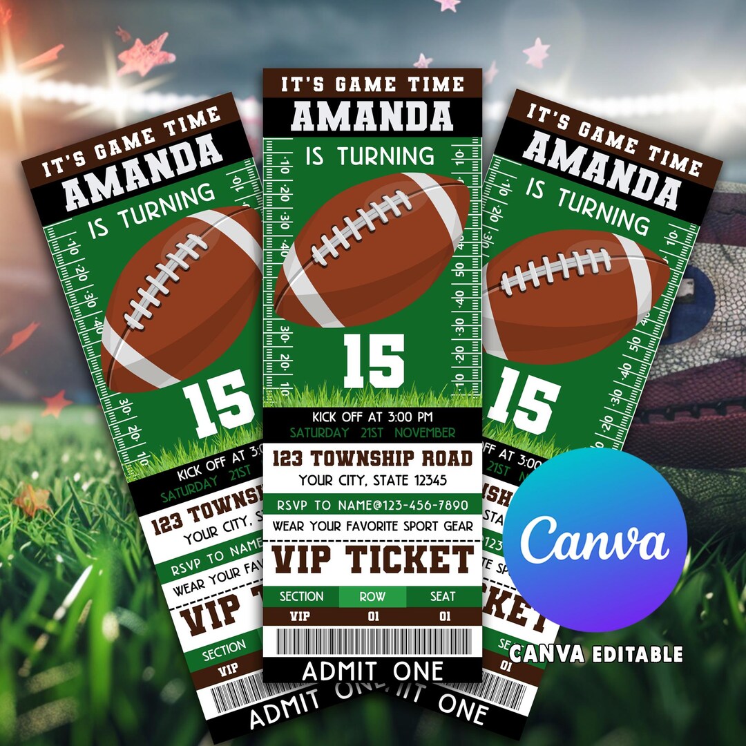 Football Ticket Birthday Invitation, American Football Ticket Invite ...