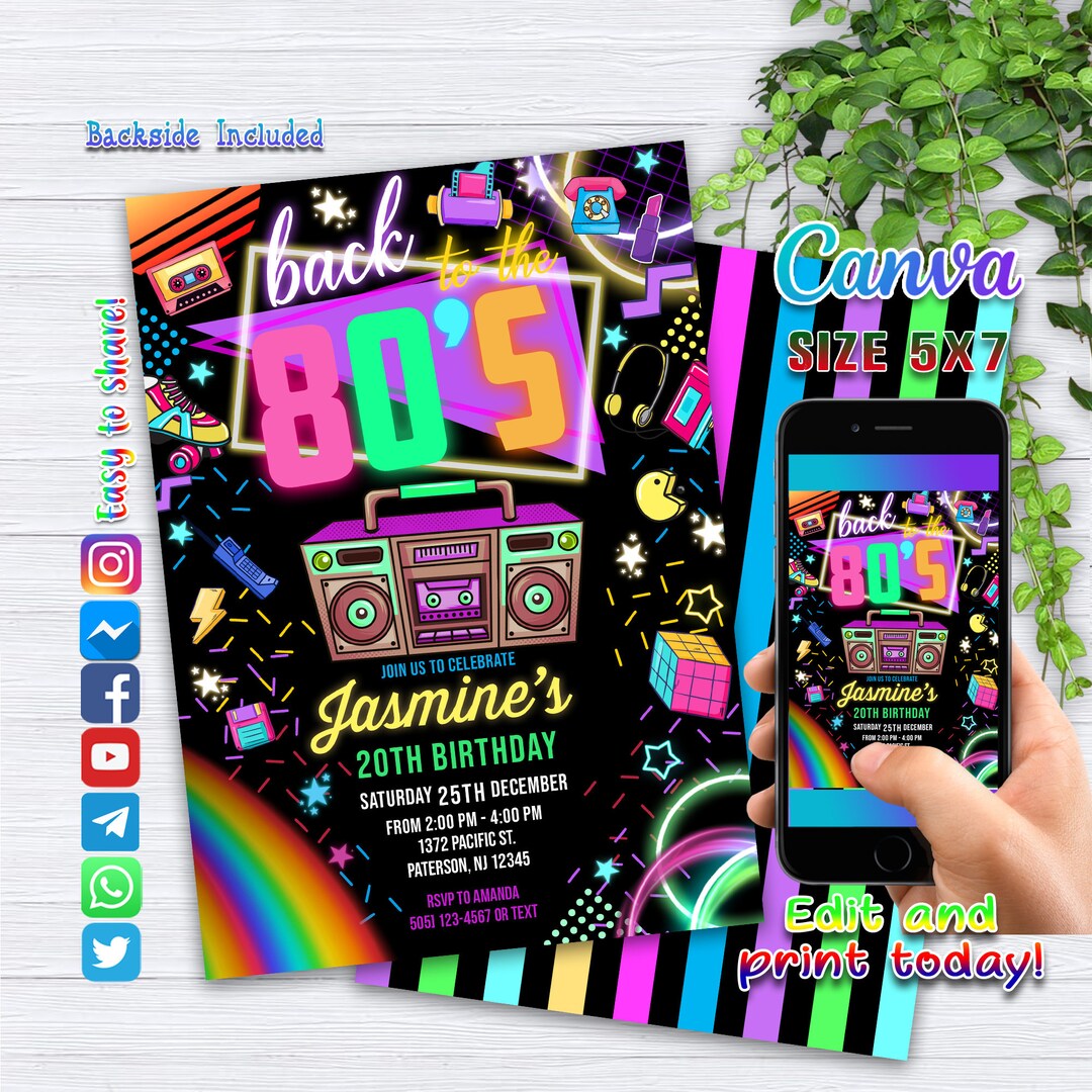 Editable 80s Birthday Party Invitation, Back to the 80s, Throwback ...