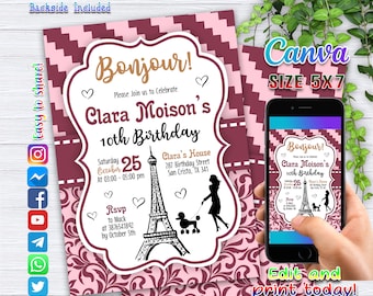 Paris Birthday Invitation Template, Paris Birthday Party Invitation ...