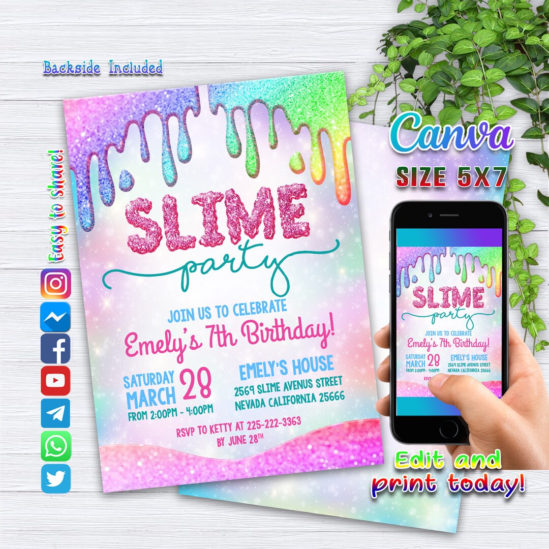 Slime Party Birthday Invitation, Slime Party Birthday Invitation, Slime ...