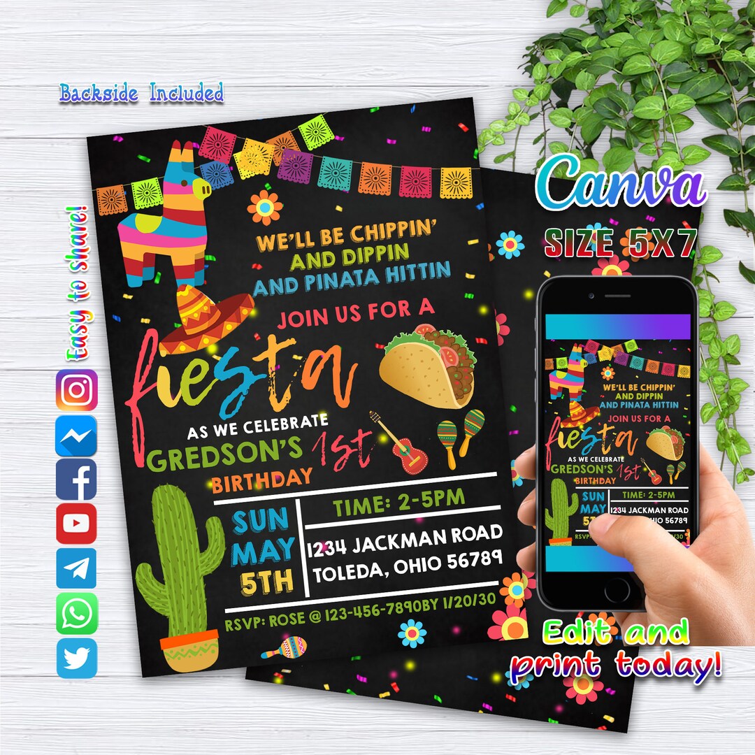 Fiesta Party Invitation- Fiesta Party Invitation Template-fiesta Party ...