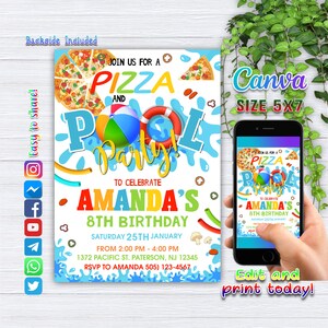 Pizza Pool Party Invitation, Boy Pool Party, Pizza and Pool Party ...