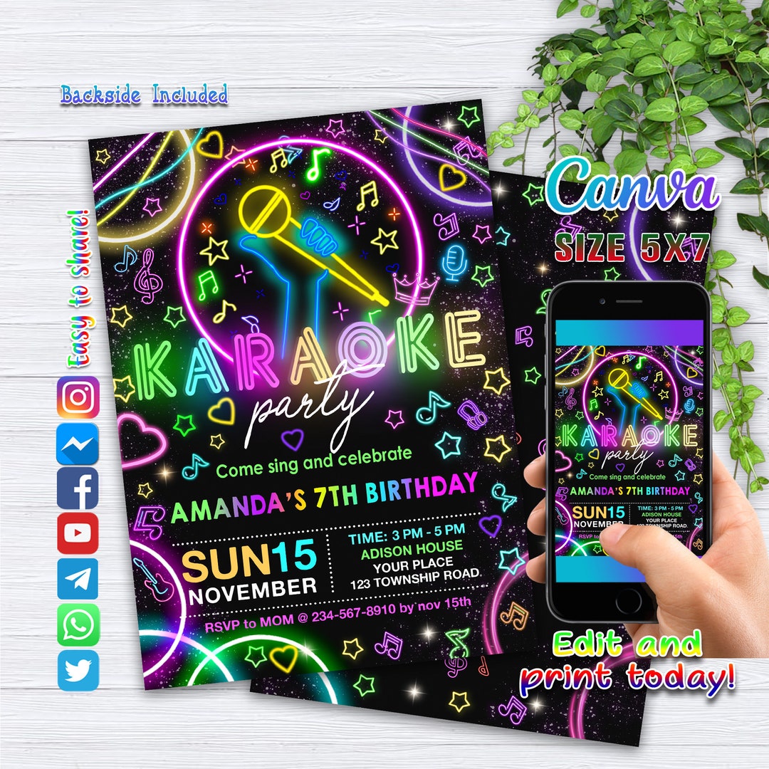 Karaoke Party Invitations, Karaoke Birthday Party, Singing Party Invite ...