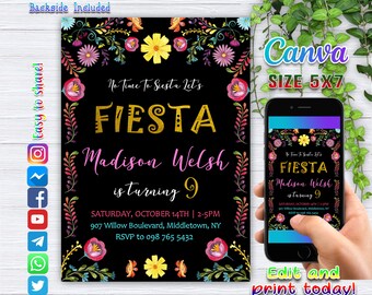 Editable Birthday Party Invitation Fiesta Invitation Any Age Mexican ...