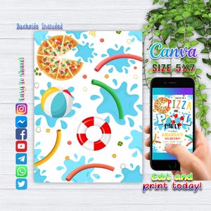 Pizza Pool Party Invitation, Boy Pool Party, Pizza and Pool Party ...
