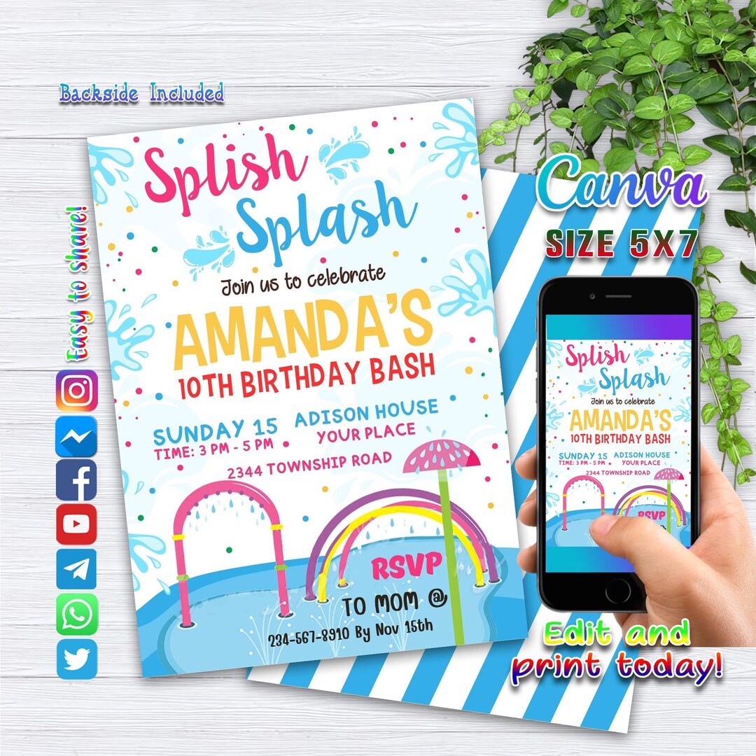 Splash Pad Party Invitation, Editable Splash Invitation, Water Park ...