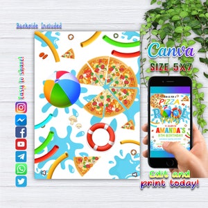 Pizza Pool Party Invitation, Boy Pool Party, Pizza and Pool Party ...