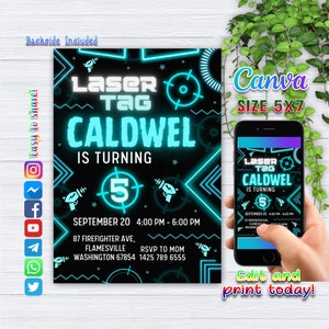 Editable Laser Tag Invitation Template, Printable Birthday Party ...
