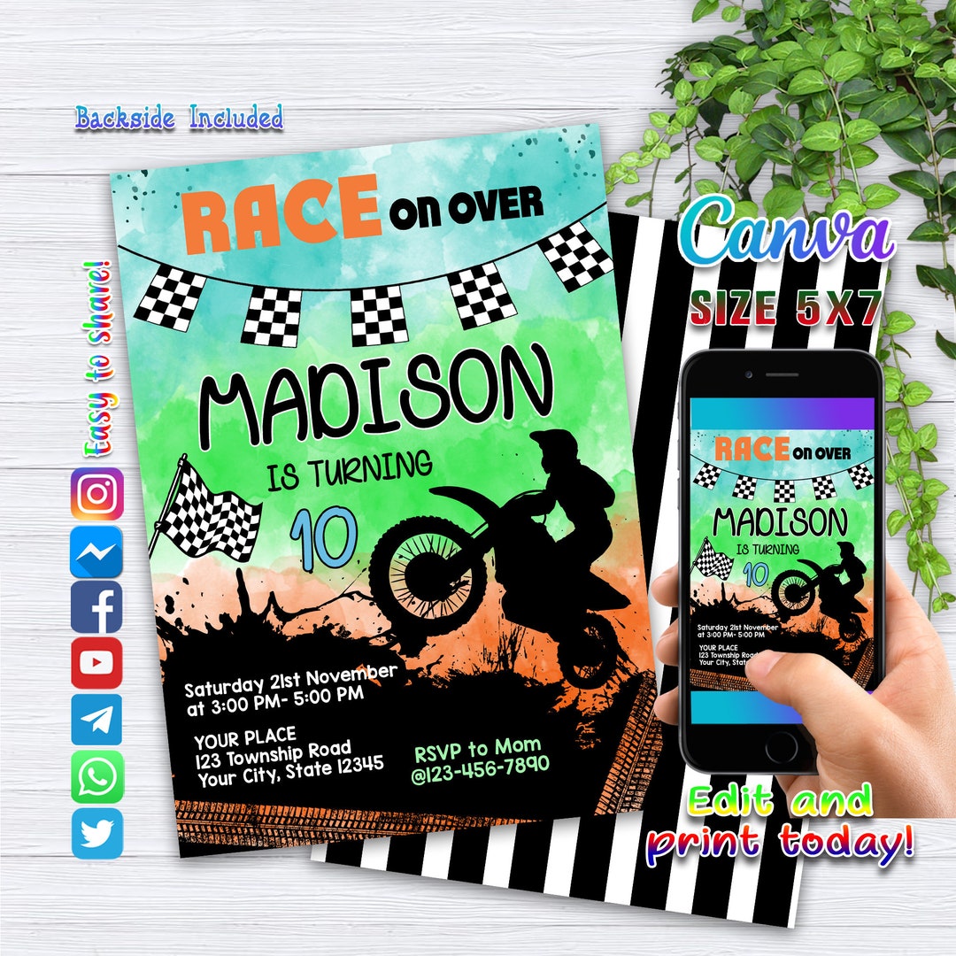 Editable Dirt Bike Invitation, Dirt Bike Party, Dirt Bike Birthday ...