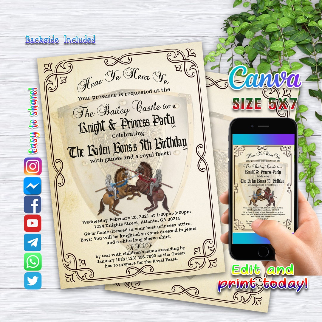 Medieval Knight Birthday Invitation, Knight Birthday Invitation, Knight ...