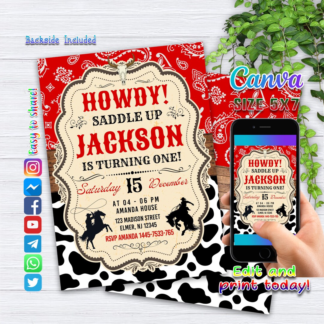 Digital Cowboy Birthday Invitation, Cowboy Birthday Invite, Kid ...