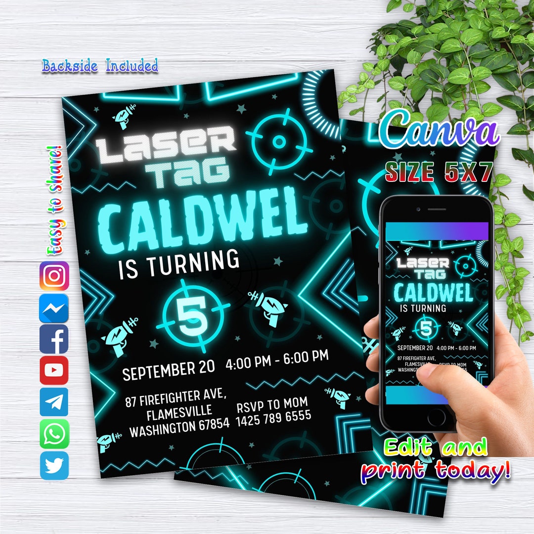 Editable Laser Tag Invitation Template, Printable Birthday Party ...