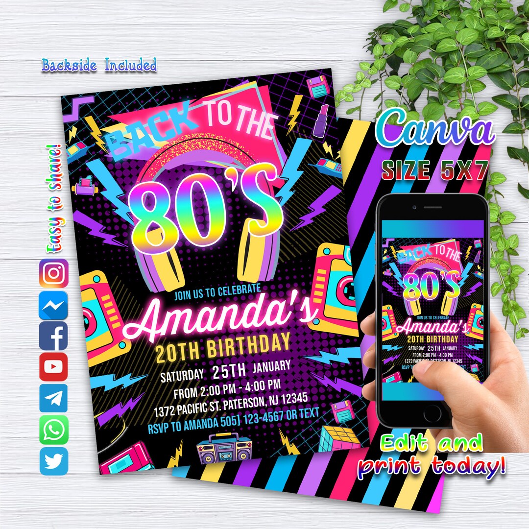 80s Invitation, 80s Birthday Invitation, 80s Invite, 80s Party, 90s ...