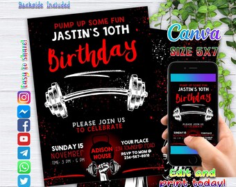 Fitness Gym Birthday Invitation, Digital Kids Party Invite, Fitness ...