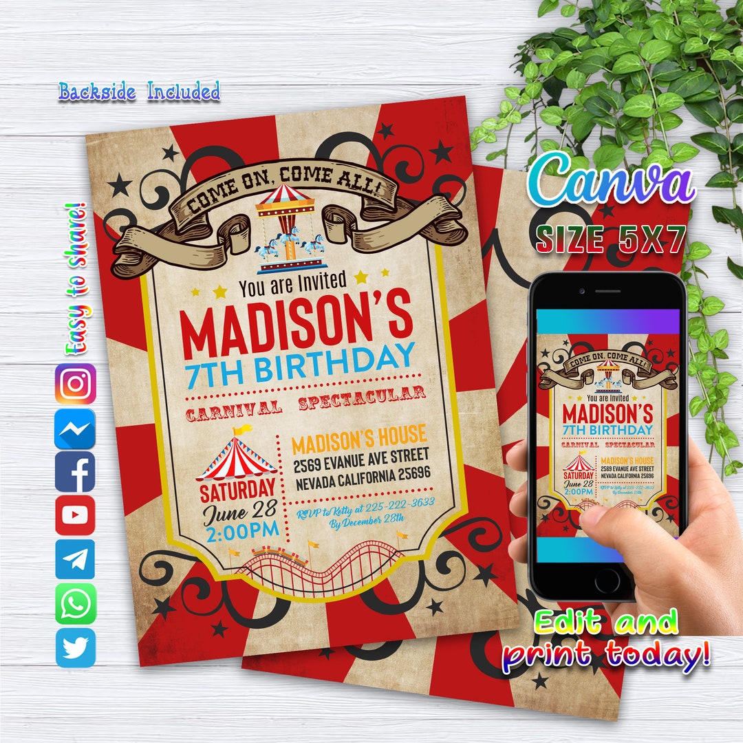 Carnival Birthday Invitation, Carnival Party, Carnival Birthday ...
