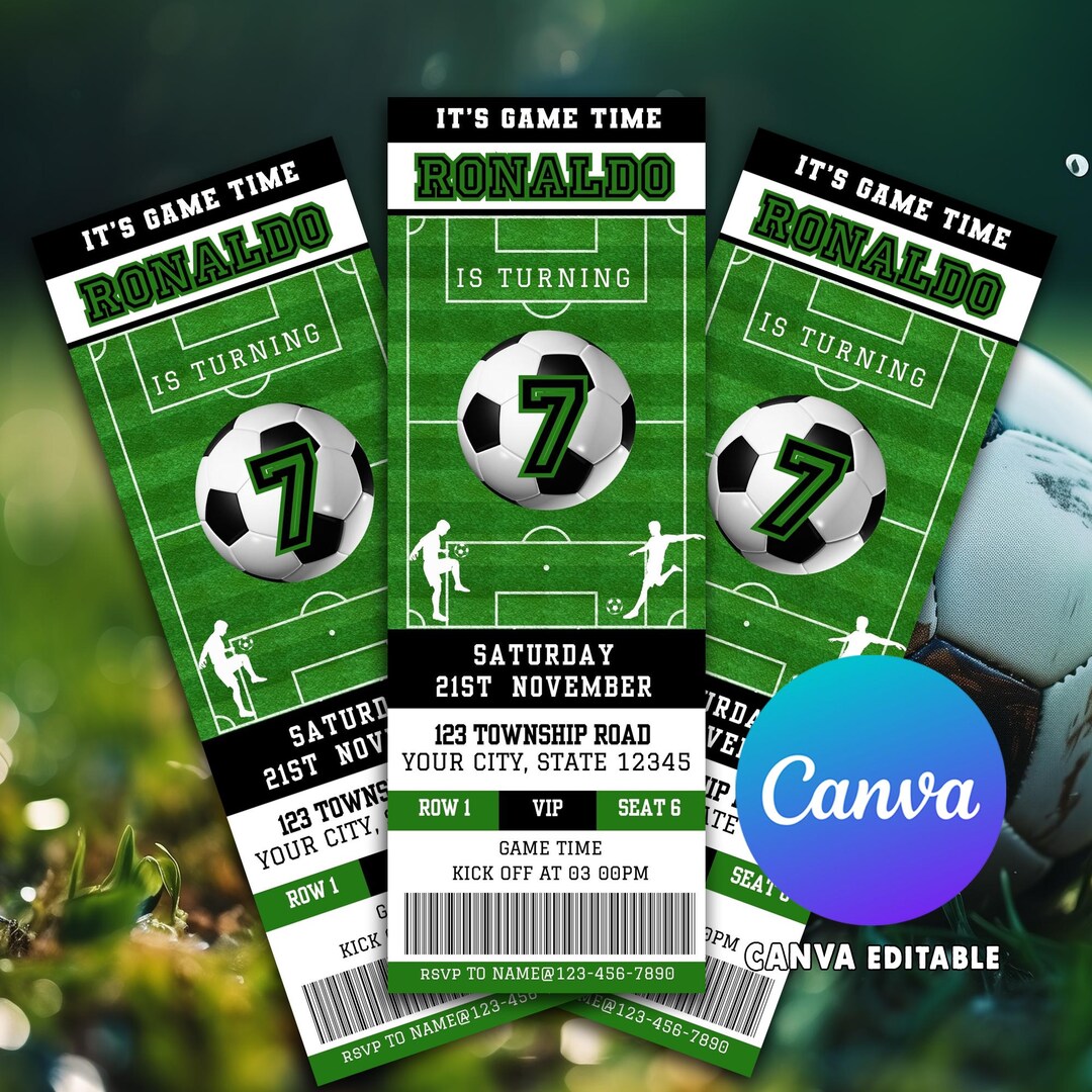 Editable Soccer Ticket Birthday Invitation Template, Soccer Invitation ...