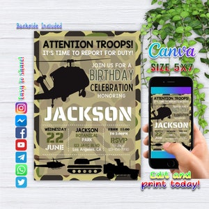 Editable Army Invitation, Army Birthday Invitation, Army Invitation ...